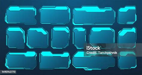 파란색 미래형 Hud 또는 Ui 요소 공상 과학 사용자 인터페이스 텍스트 상자 설명선 경고 메시지 프레임 정보 상자 템플릿입니다 디지털 스타일의 현대적인 게임 인터페이스