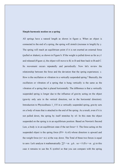 Study Notes Simple Harmonic Motion On A Spring Simple Harmonic Motion On A Spring All