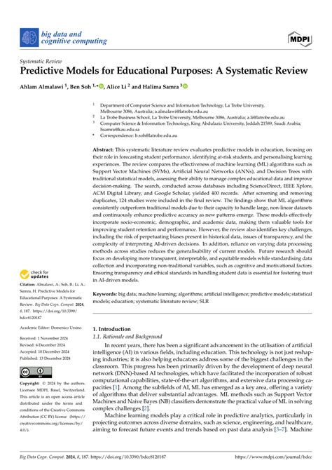 Pdf Predictive Models For Educational Purposes A Systematic Review Pdf Predictive Models For Educational Purposes A Systematic Review