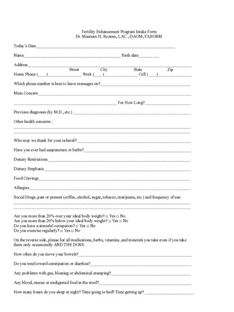 Fillable Online Fertility Enhancement Program Intake Form Fax Email Print Pdffiller