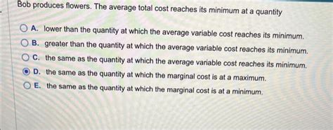 solved bob produces flowers the average total cost reaches