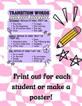 Transition Words Anchor Chart By Carter Crew Creations TPT