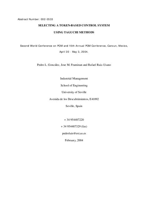 Pdf Selecting A Token Based Control System Using Taguchi Methods