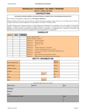 Fillable Online Development Ohio ENTITY APPLICATION INSTRUCTIONS CHECKLIST ENTITY
