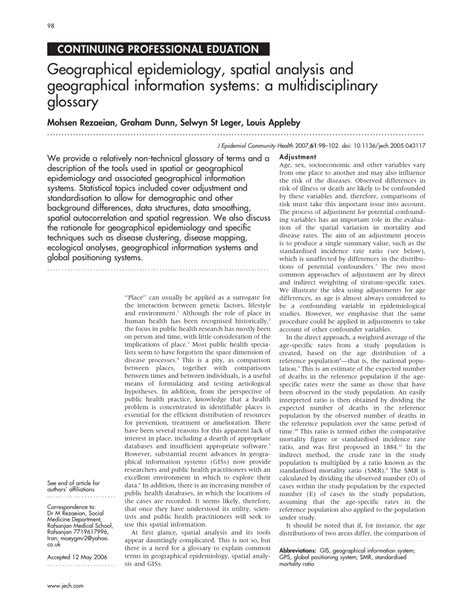 Pdf Geographical Epidemiology Spatial Analysis And Geographical