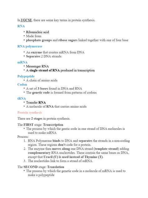 Protein Synthesis Brief Note Download Free Pdf Rna Messenger Rna