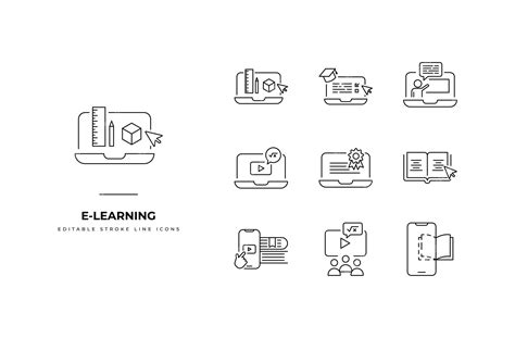 Premium Vector Set Of E Learning Icons Simple Line Art And Editable