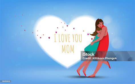 행복 한 어머니의 날입니다 엄마와 그녀의 딸 아이가 놀고 웃 고 심장 배경에 포옹 가족 휴가 및 추석 벡터 일러스트 가족에 대한 스톡 벡터 아트 및 기타 이미지 Istock