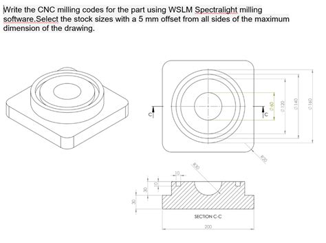 write the cnc milling codes for the part using wslm