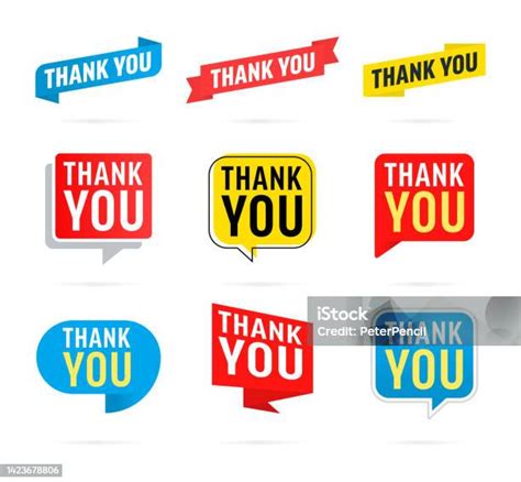 설정 감사합니다 배너 음성 거품 레이블 리본 알림 템플릿 텍스트가 있는 벡터 스톡 일러스트레이션 감사합니다에 대한 스톡 벡터