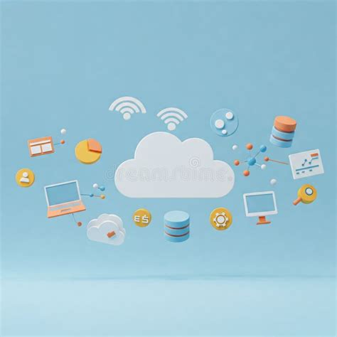 abstract cloud computing concept with floating icons and lines