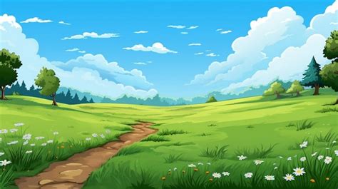 Blank Meadow Cartoon With Blue Sky Premium Ai Generated Image