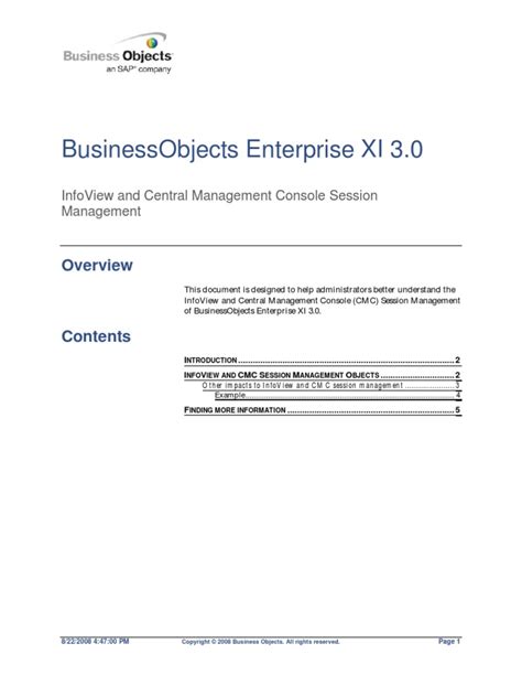 Businessobjects Enterprise Xi 3 0 Infoview And Central Management