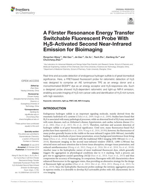 Pdf A Förster Resonance Energy Transfer Switchable Fluorescent Probe