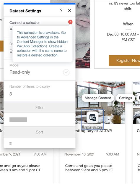 Wix Website Repeater Dataset Collection Unavailable