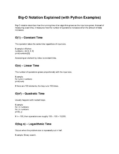 Big O Notation Explained With Python Examples Studocu