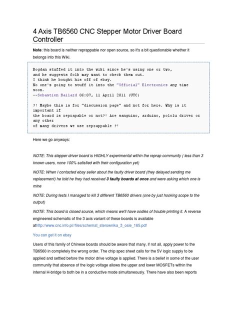 4 Axis Tb6560 Cnc Stepper Motor Driver Board Controller Pdf Computer Engineering