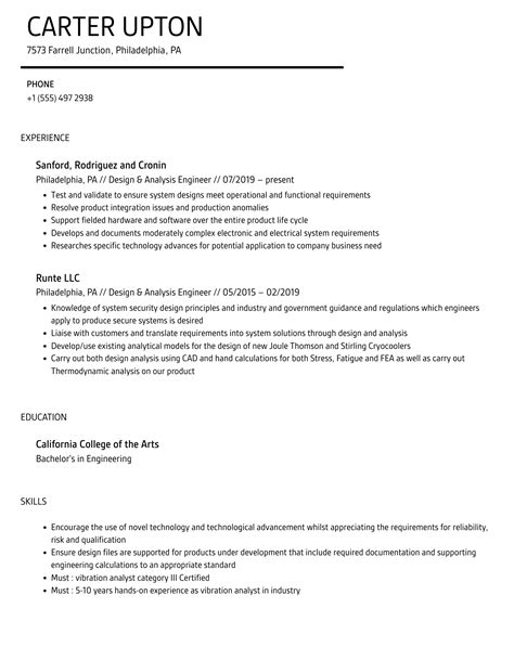Design And Analysis Engineer Resume Samples Velvet Jobs