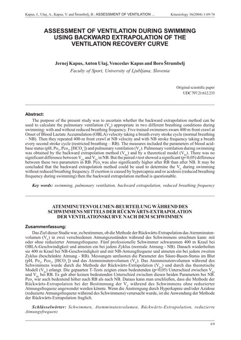 Pdf Ventilation During Swimming Using Backward Extrapolation Of The Ventilation Recovery Curve