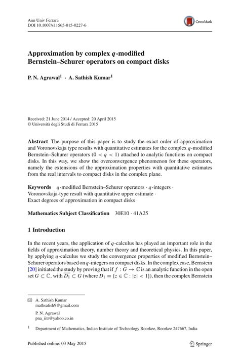 Pdf Approximation By Complex Q Modified Bernsteinschurer Operators