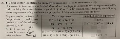 Solved 29 And Using Vector Identities To Simplify Expressions