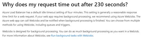 azure app service prevent timeout after 230s microsoft qanda