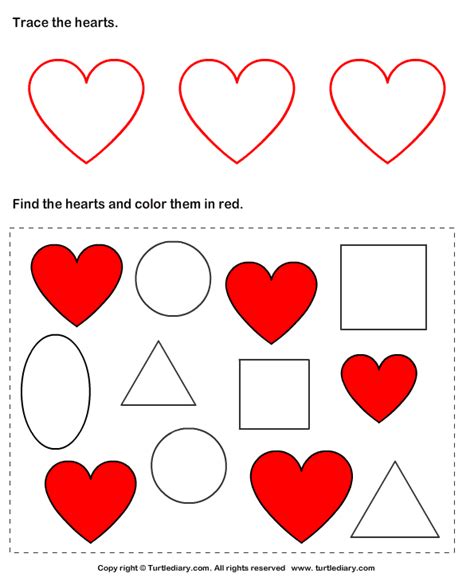 Trace Hearts And Color Them Worksheet Turtle Diary
