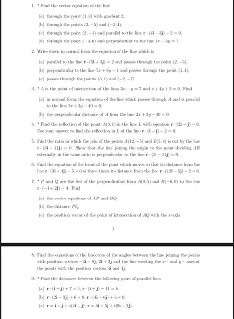 1 Find The Parametric And The Cartesian Forms Of The