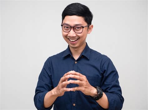 Premium Photo Handsome Businessman Wear Glasses Confident Gesture Joy