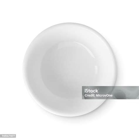 하얀 그릇 평면도는 사실적인 물체를 격리했다 접시 깨끗하고 빈 도자기 접시 카페 레스토랑 간결한 벡터 요소를 위한 주방 3d 그래픽 가정 생활에 대한 스톡 벡터 아트 및