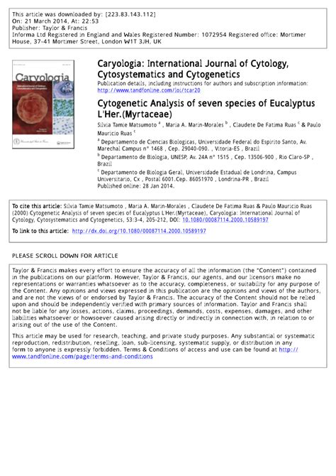 Pdf Cytogenetic Analysis Of Seven Species Of Eucalyptus Lher Myrtaceae