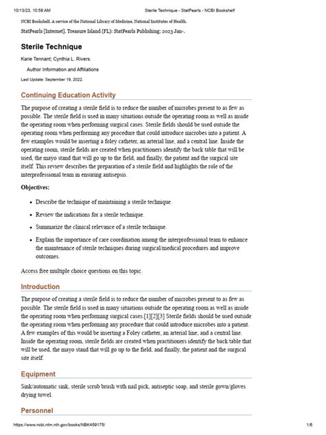 Sterile Technique Statpearls Ncbi Bookshelf Pdf