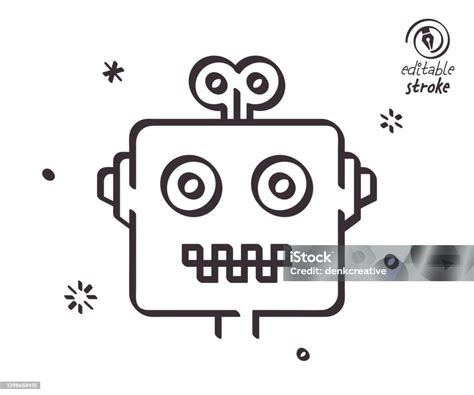 로봇 장난감을위한 장난기 넘치는 라인 일러스트 레이 션 아이콘에 대한 스톡 벡터 아트 및 기타 이미지 아이콘 인공지능 로봇 Istock