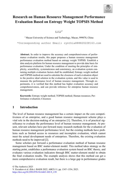 Pdf Research On Human Resource Management Performance Evaluation Based On Entropy Weight