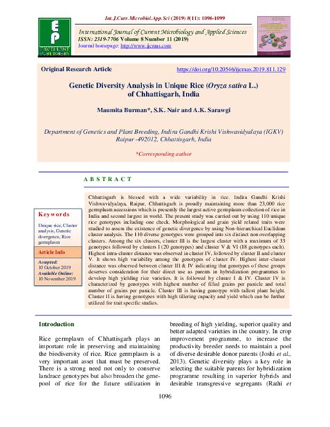Pdf Genetic Diversity Analysis In Unique Rice Oryza Sativa L Of