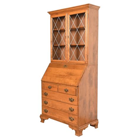 John Stuart Georgian Burl Wood Drop Front Secretary Desk With Bookcase