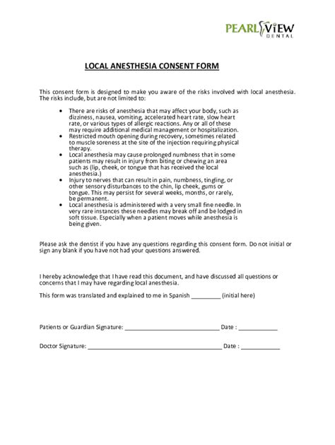 Fillable Online Local Anesthesia Consent Form Fax Email Print Pdffiller