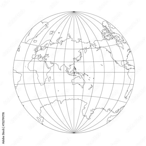 Simplified Map Of World In The Circle Focused On Asia And Australia