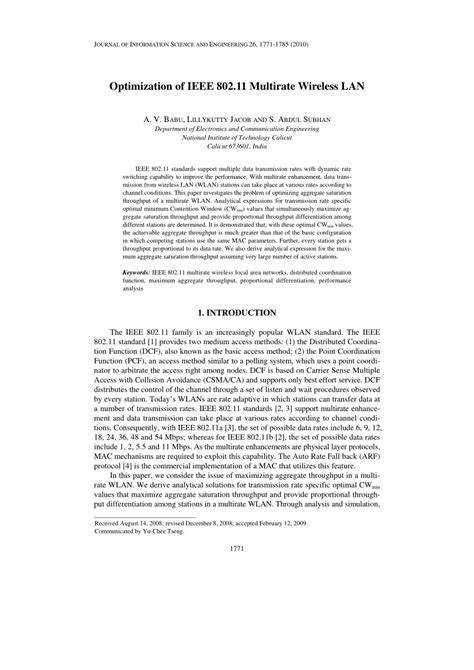 pdf optimization of ieee 802 11 multirate wireless lan