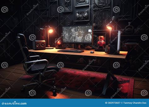 Futuristic Gaming Room With Monitors And Computers 3d Rendering Of A Computer Room With A Lot