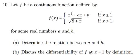 Solved 10 Let F Be A Continuous Function Defined By Fx