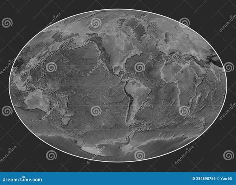 Tectonic Plate Boundaries On The World Grayscale Map 90 Pm F Stock Illustration