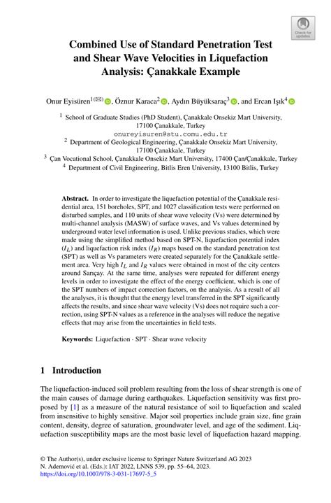 Pdf Combined Use Of Standard Penetration Test And Shear Wave