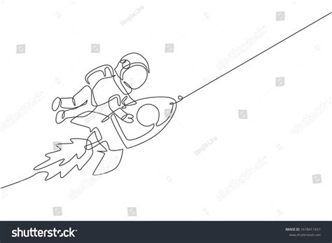 One Continuous Line Drawing Spaceman Astronaut Stock Vector Royalty Free 1678411651 Shutterstock