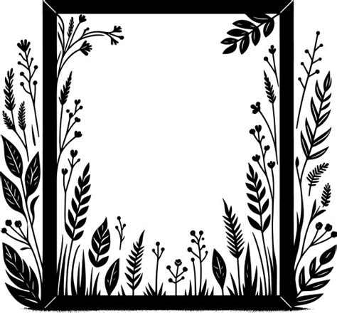 Rectangle Floral Frame Silhouette Isolated Vector Image