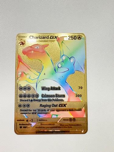 Charizard Gx Rainbow Rare Gold Metal Card Pokémon Fan Collectible