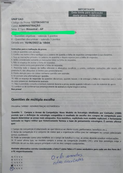 Prova Administração Estratégica Unip Administração Estratégica