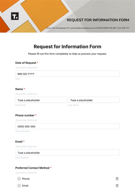 Free Request For Information Form Template To Edit Online