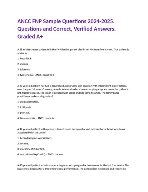 Ancc Fnp Sample Questions 2024 2025 Questions And Correct Verified Answers Graded A Exams
