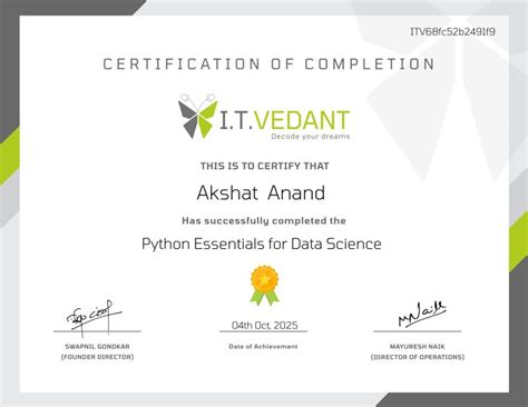 Python Datascience Certification Itvedant Learningjourney